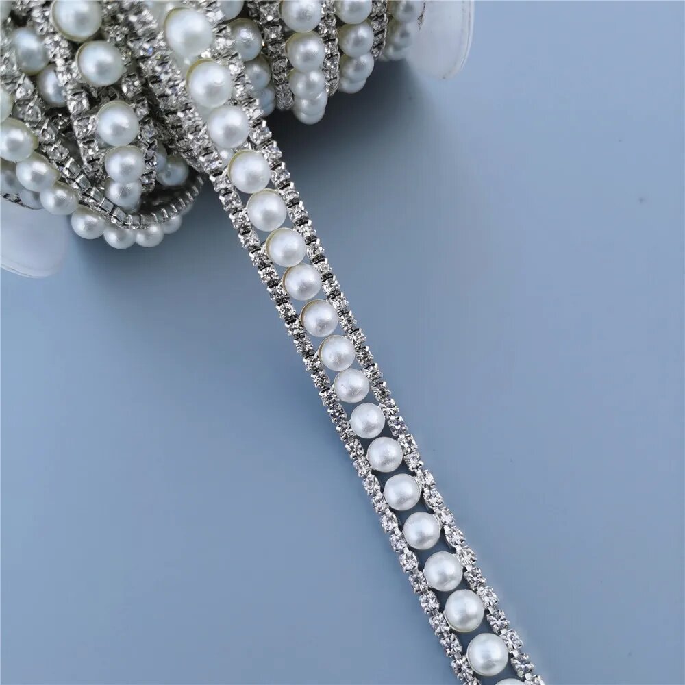 12-дюймовая цепочка с жемчугом и кристаллами, отделка стразами, лента, металлическая цепочка для платья, художественный костюм, украшение для шитья, ширина 12 мм