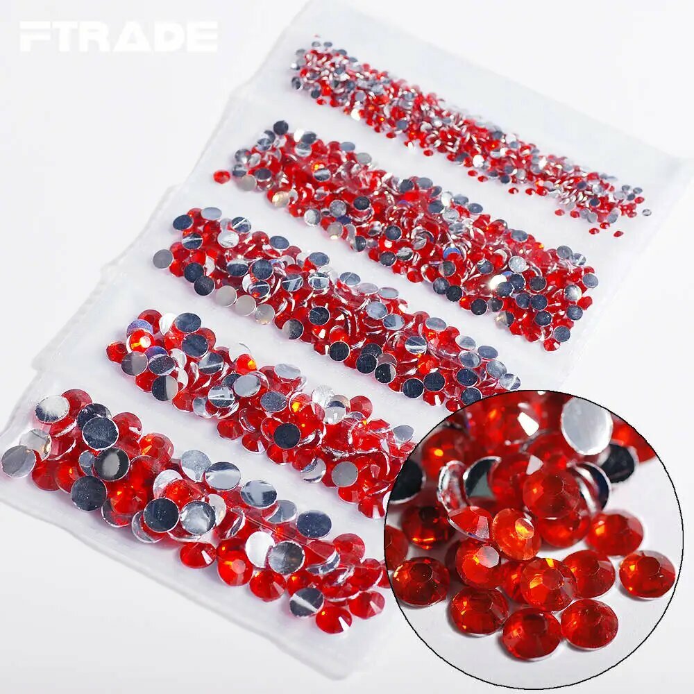 Хрустальные стразы Hisenlee 2-6 мм для дизайна ногтей 1000 шт Красный, Red zircon color