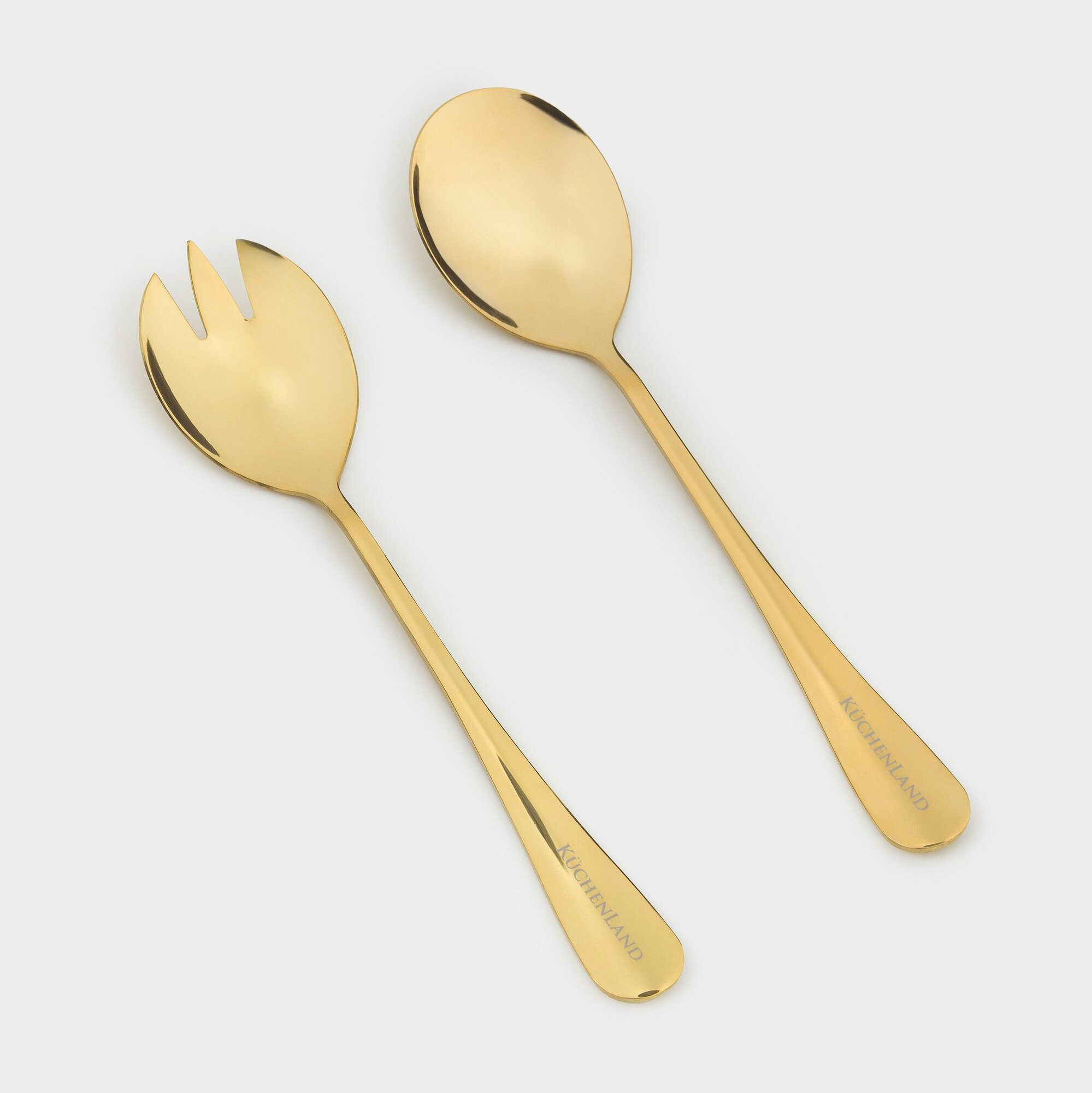 Приборы для сервировки салата, 20 см, 2 пр, ложка/вилка, сталь, золотистые, Classic gold, Kuchenland
