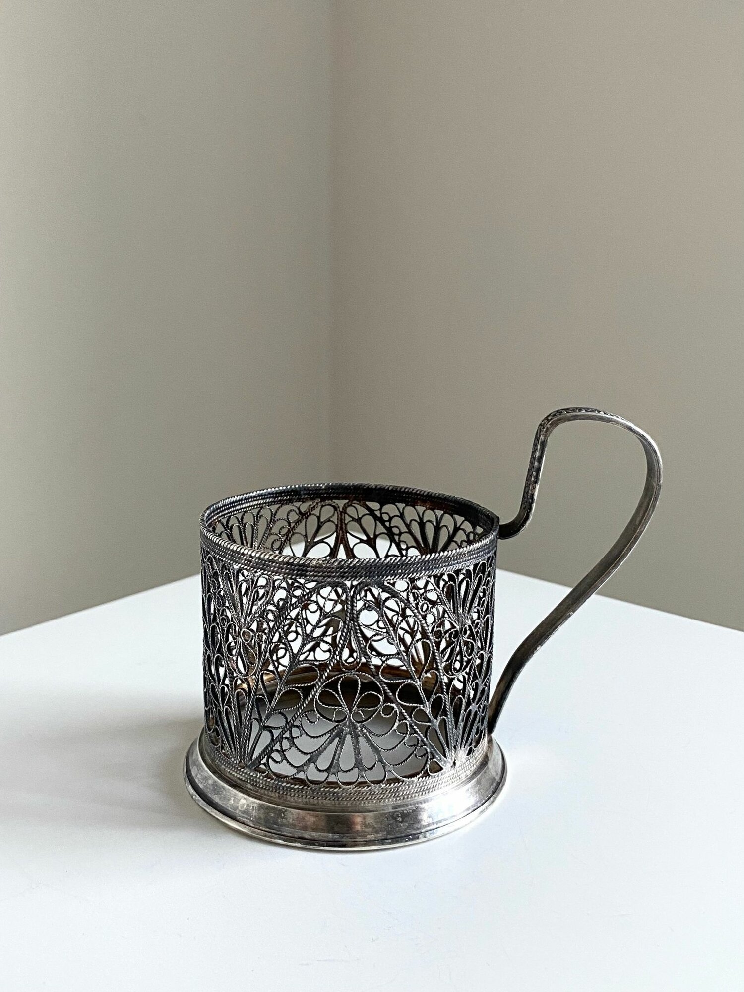 Подстаканник скань "Цветы" Мельхиор с серебрением! СССР! Состояние! 3ЮММЕТ.