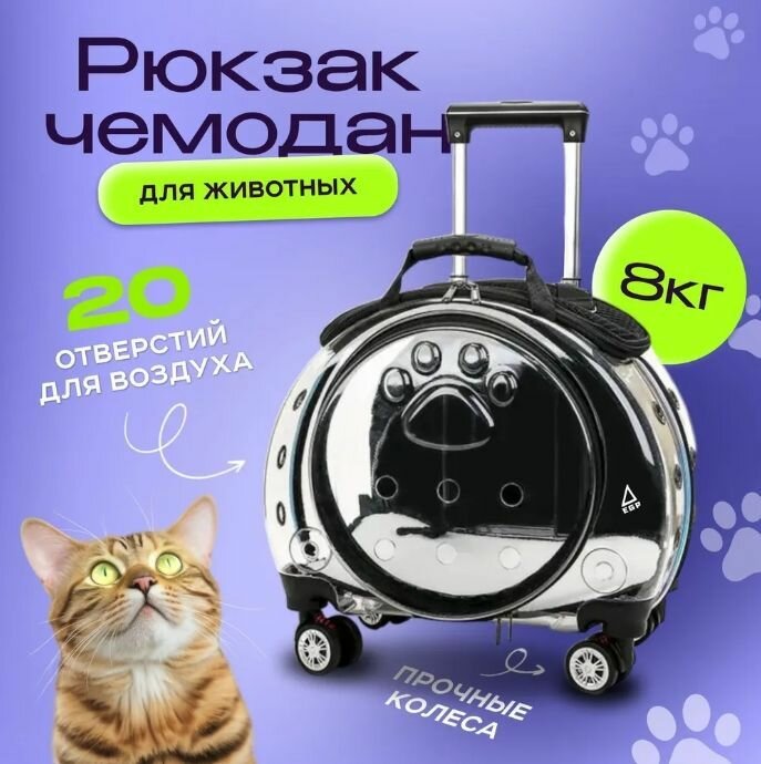 Рюкзак-чемодан на колесиках для кошек и собак / Переноска для животных два в одном