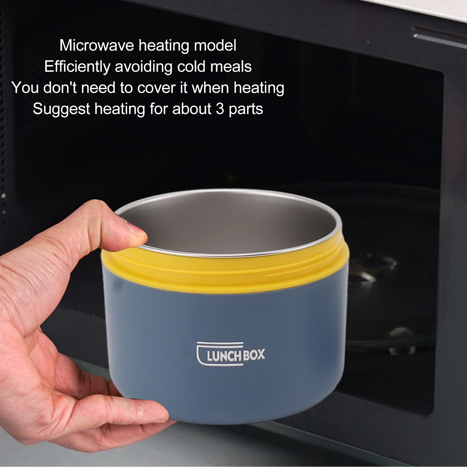 Ланч-бокс Bento с изоляцией на 550 мл Штабелируемый 2-х уровневый круглый ланч-бокс Bento Герметичный пищевой контейнер из нержавеющей стали Стиль микроволновой печи, глубокий морской синий