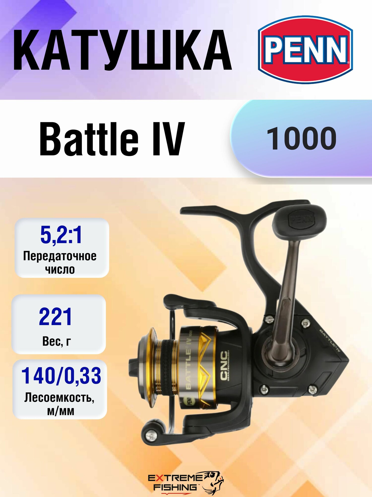 Катушка спиннинговая Penn Battle IV 1000 Spin Reel, безынерционная