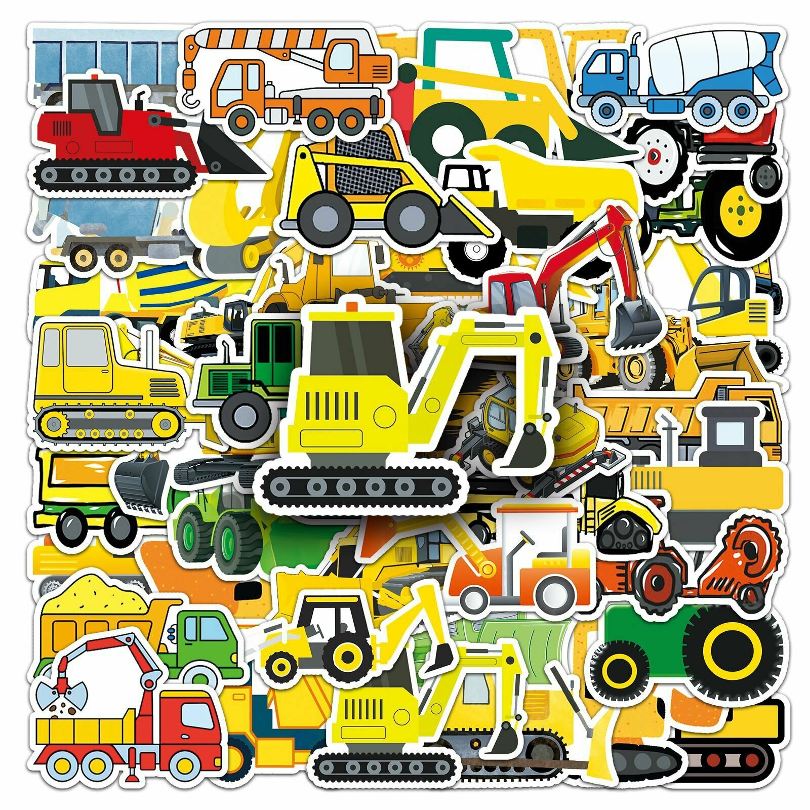 50 наклеек на строительные грузовики для детей, набор наклеек с мультяшными инженерными машинами, водонепроницаемые виниловые наклейки для ноутбука, альбома, блокнота, чемодана, ящика для инструментов, бутылки с водой, украшения своими руками