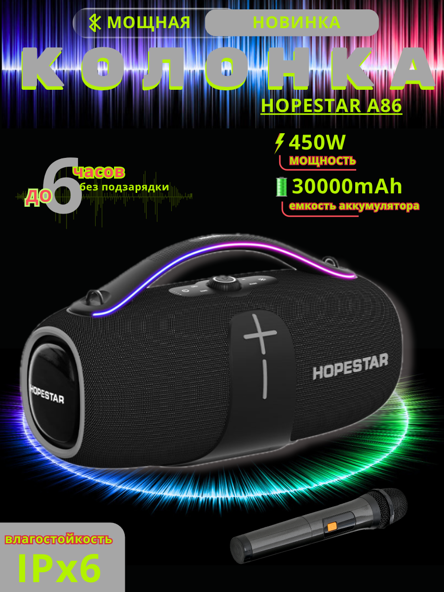 Колонка музыкальная беспроводная bluetooth с микрофоном A86 Black