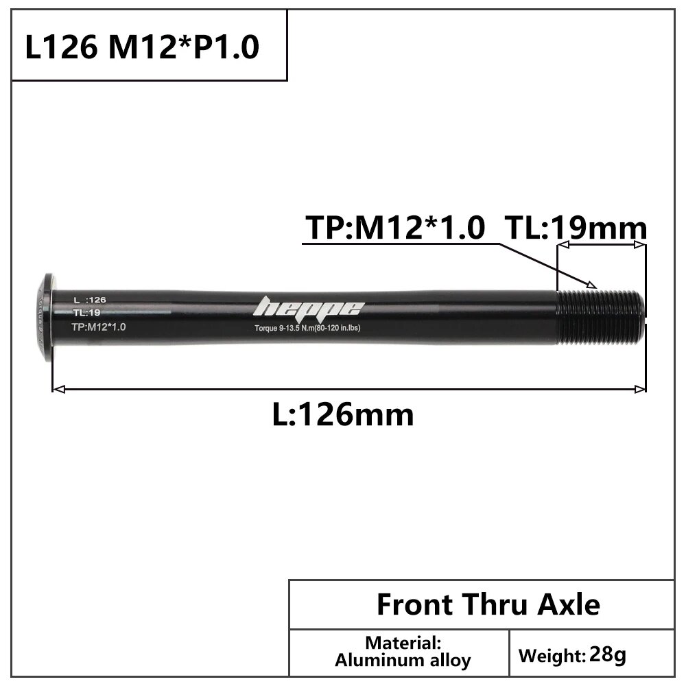 HEPPE Сквозная ось для велосипеда, L126 M12x1.0, 19 мм