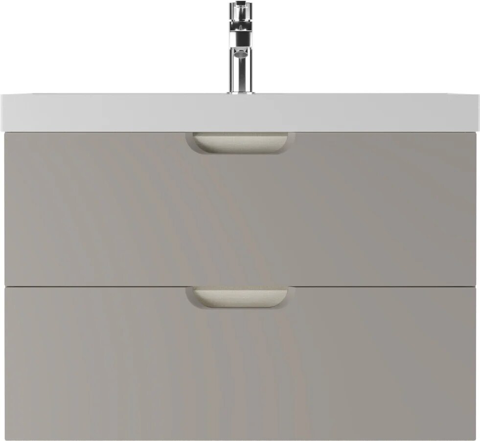 Тумба под раковину без столешницы Домино Dune 80 подвесная, серая, матовая, из МДФ, тумба для ванной, с ящиками, с доводчиками
