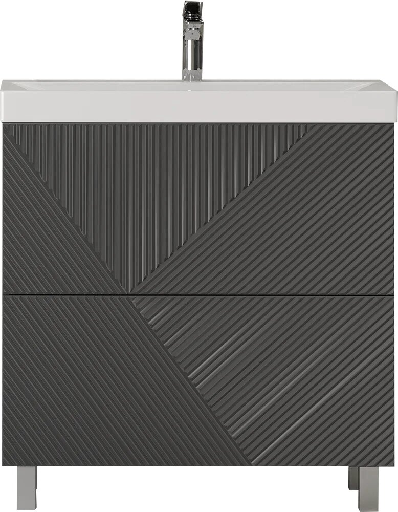 Тумба под раковину без столешницы Velvex Edge 80.2Y напольная, черная, серая, матовая, из МДФ, тумба для ванной, с ящиками