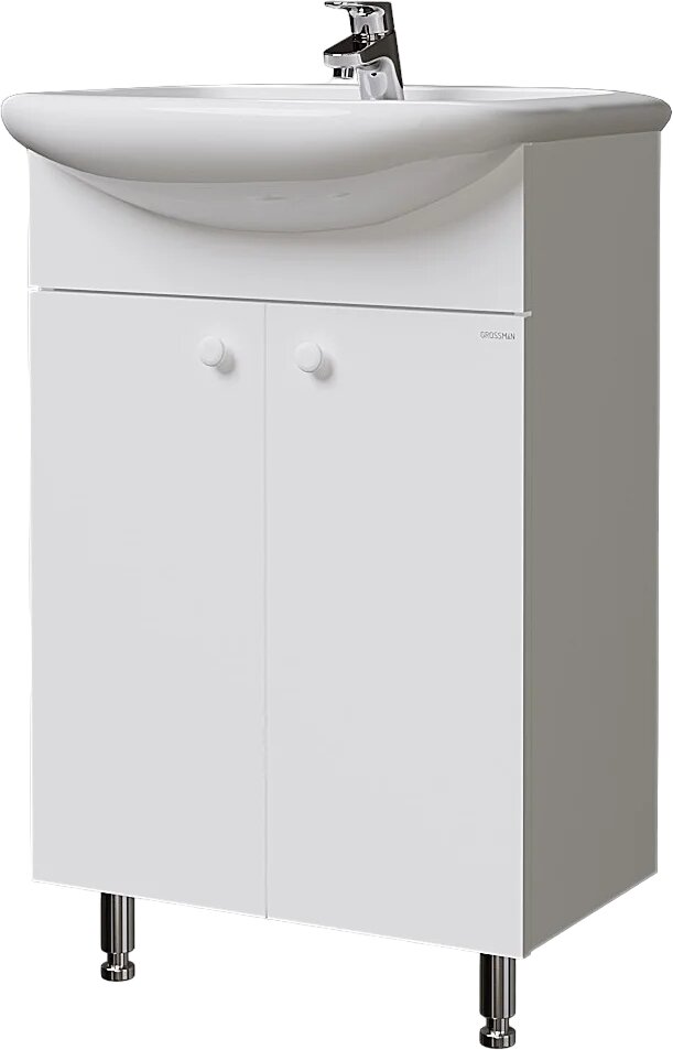Тумба под раковину без столешницы Grossman Крит-Эко 50 напольная, белая, глянцевая, из ЛДСП, тумба для ванной, с дверками