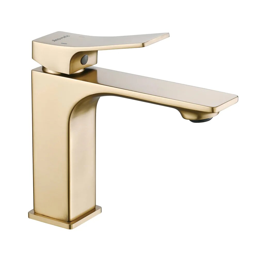 Смеситель для раковины Shevanik S6101G золотой, матовый, кран для ванной в раковину, из латуни, рычажный, с керамическим картриджем, с функцией экономии расхода