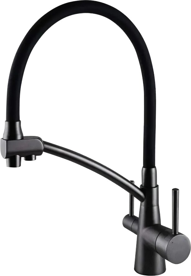 Смеситель для кухни Gappo G4398-19 с гибким изливом, с краном для питьевой воды, с поворотным изливом, черный, матовый, однорычажный, латунный, с керамическим картриджем