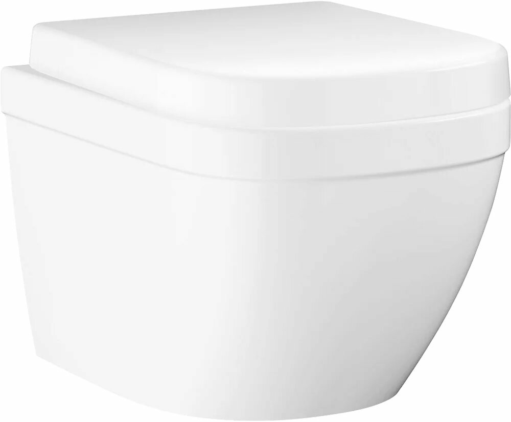 Унитаз подвесной Grohe Euro Ceramic 3920600 с микролифтом, безободковый, без бачка, антивсплеск, фарфоровый, белый, матовый, прямоугольный, сиденье для унитаза в комплекте