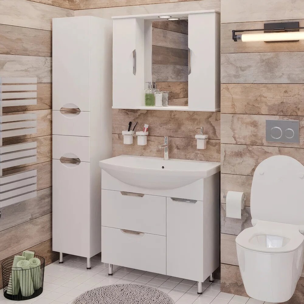 Мебель для ванной комнаты Emmy Милли 80 белая глянцевая, 2 ящика