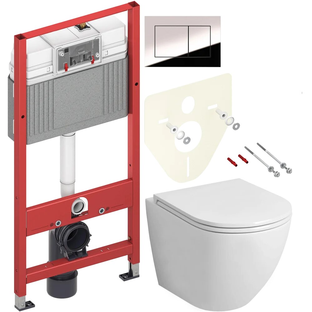 Комплект 2 в 1 Унитаз подвесной Grossman Торнадо GR-4455SQ / Инсталляция с кнопкой TECE Now 9400412 цвет хром