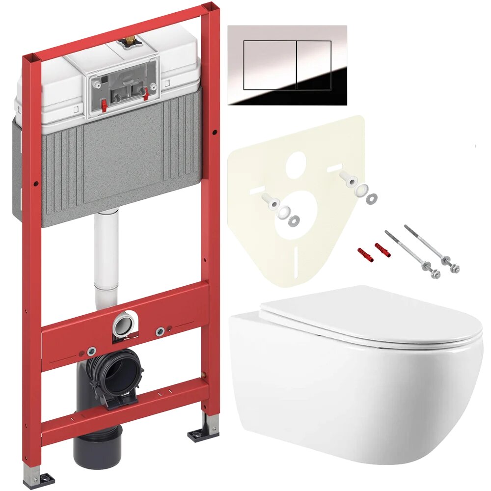 Комплект 2 в 1 Унитаз подвесной Vincea Evo VT1-34 / Инсталляция с кнопкой TECE Now 9400412 цвет хром