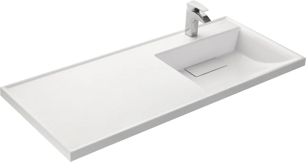 Мебельная раковина AQUATON Лондри 120 R из искусственного мрамора, с левым крылом, раковина для ванной, белая, прямоугольная, на кронштейнах