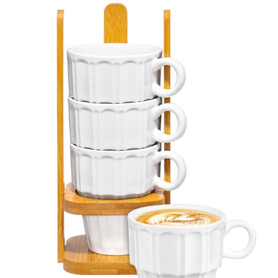 Набор из 4-х кружек Elan Gallery "Ампир" 10,5х8,5х21 см, каждая кружка - 10х7,3х8,5 см, 170 мл, на бамбуковой подставке 8,5х8,5х20,5 см