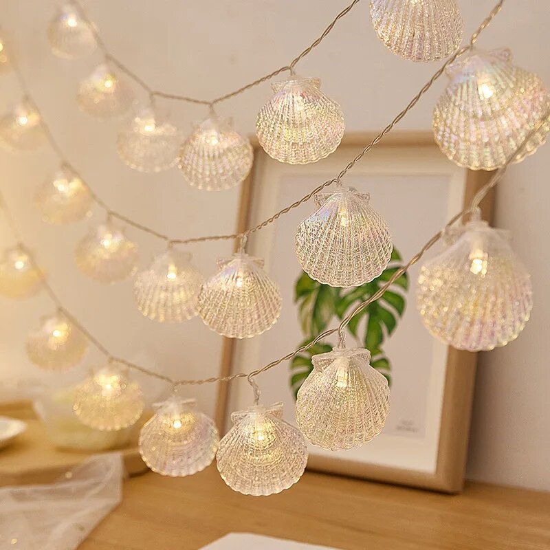 LED гирлянда ракушки, теплый белый свет, 1м, 10 LED
