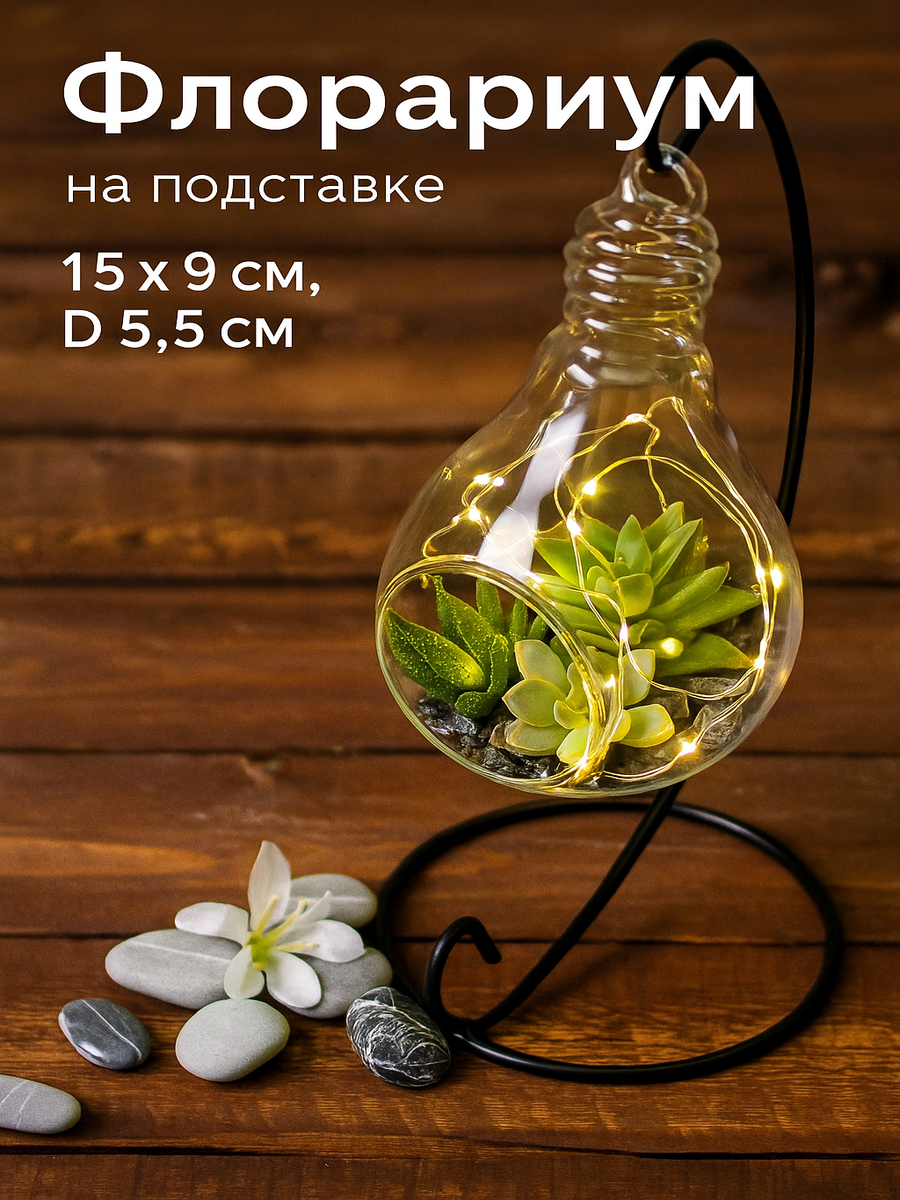 Флорариум «На подвесе», 23 см лампочка, 15×9 см, диаметр 5.5 см