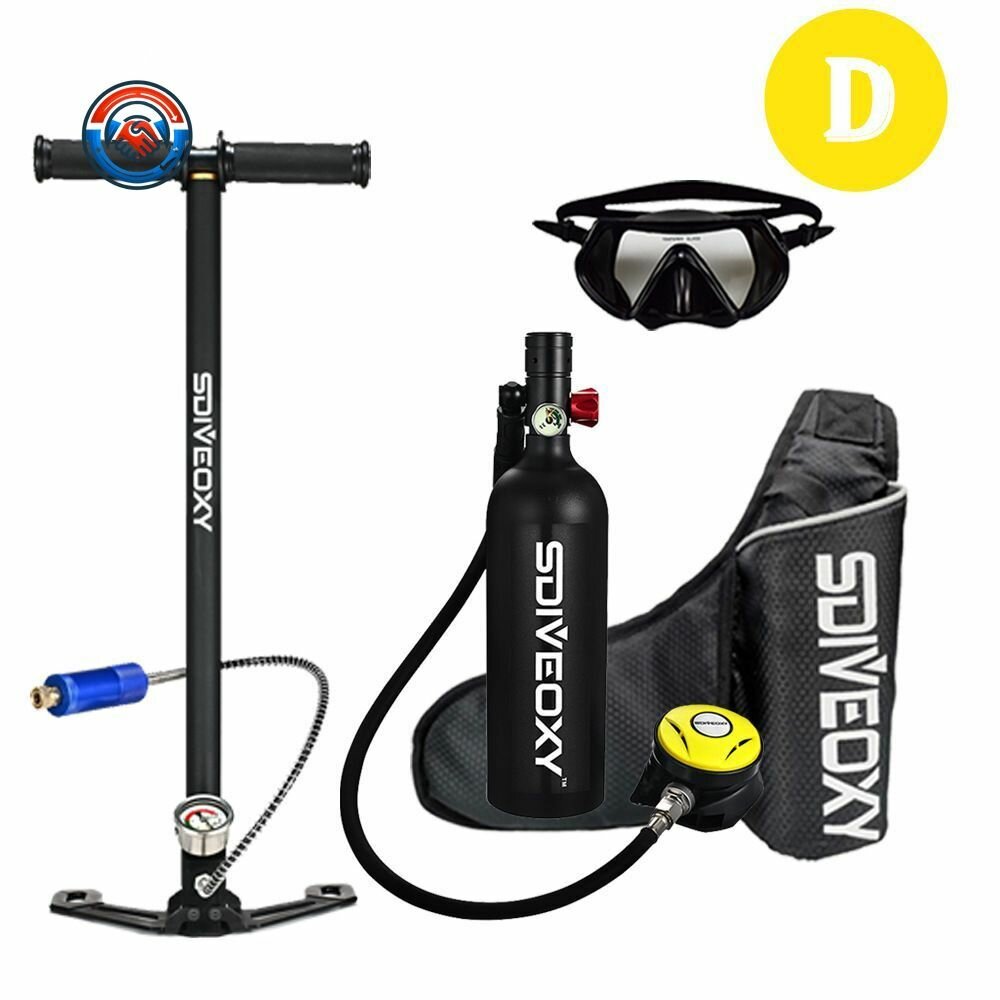 Портативный подводный баллон 1 л для дайвинга и снорклинга, комплект с маской и насосом, 15-20 мин под водой