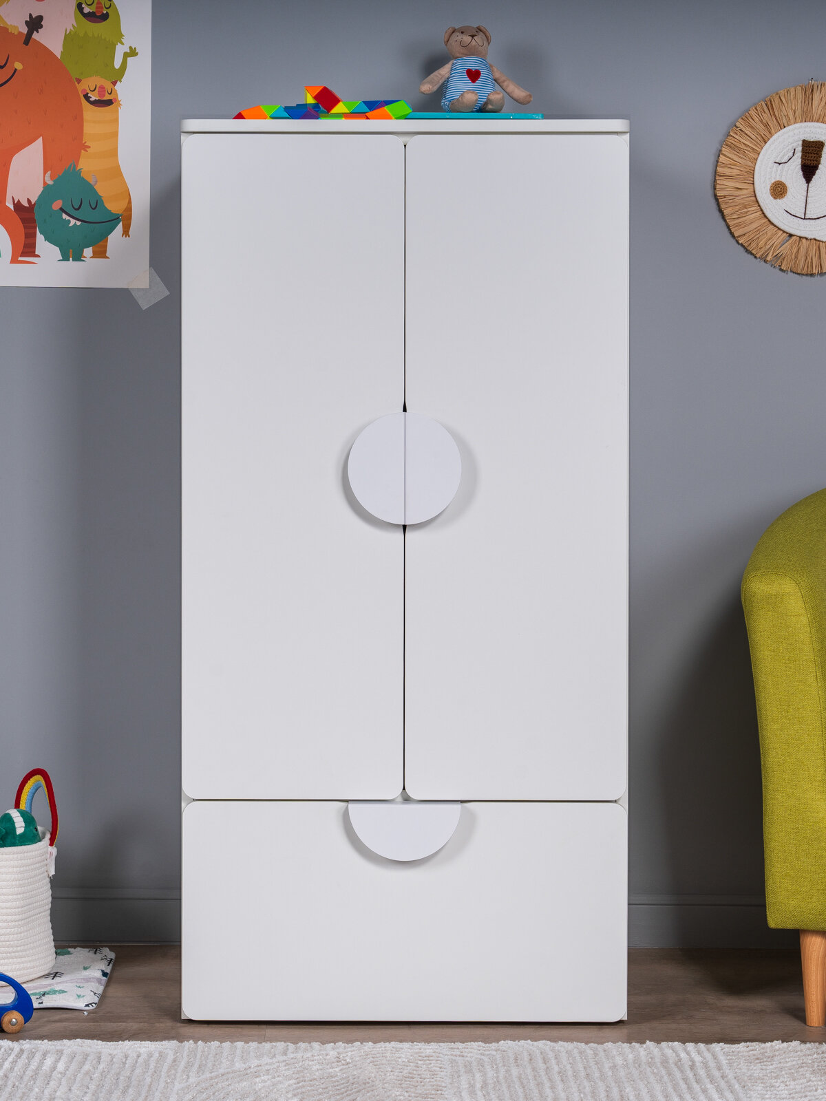 Распашной шкаф ГУД лакк Пикси, с двумя дверьми, полкой и выдвижным ящиком 60х57х120, белый