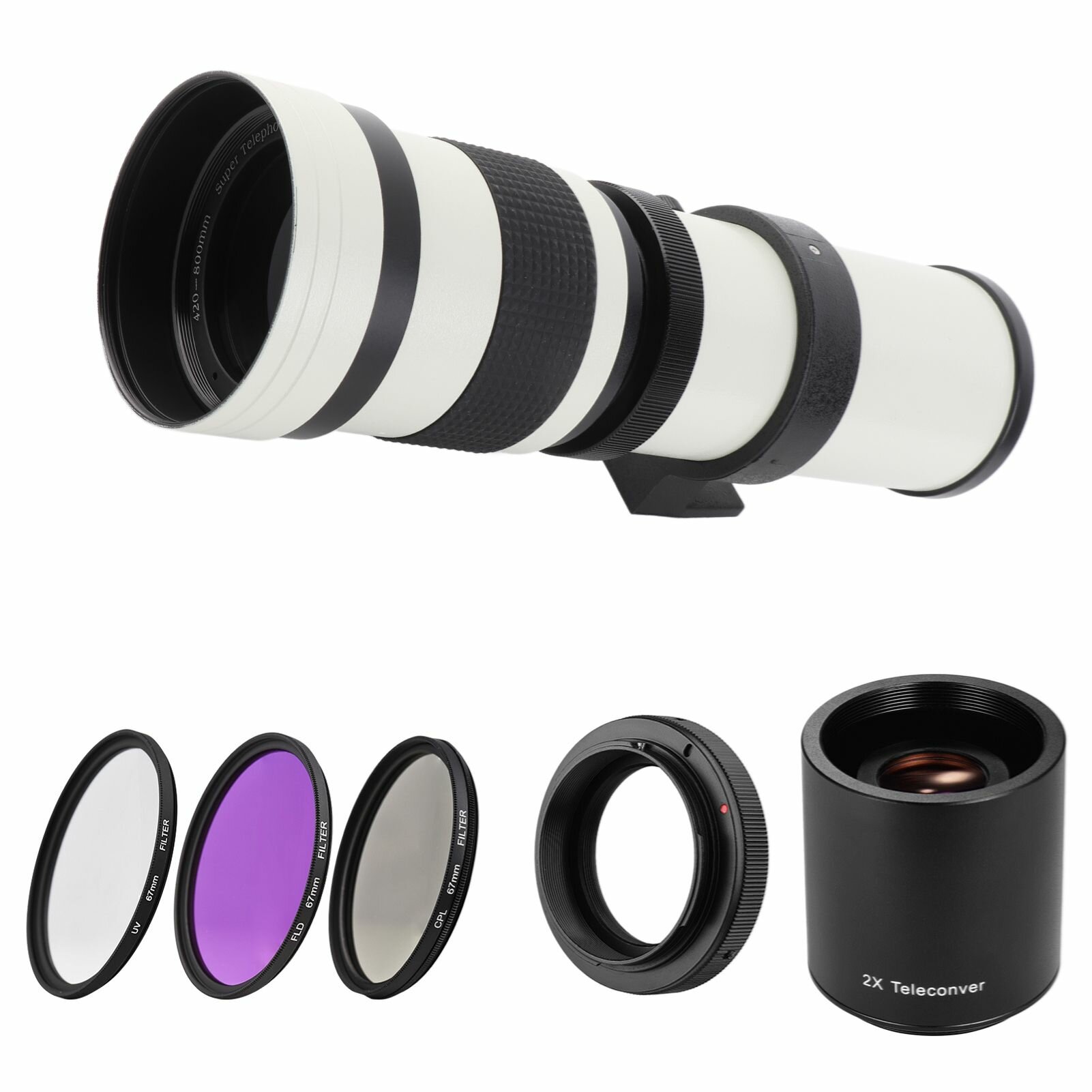 Объектив MF Super Telephoto Zoom Lens F/8.3-16 420-800mm + набор фильтров UV/CPL/FLD + 2X телеобъектив + адаптер для EF-качества