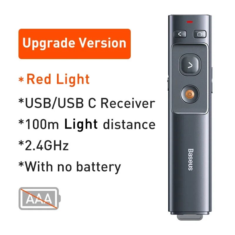 Беспроводной презентер Baseus, Red Light, 100m, 2.4GHz, No Battery