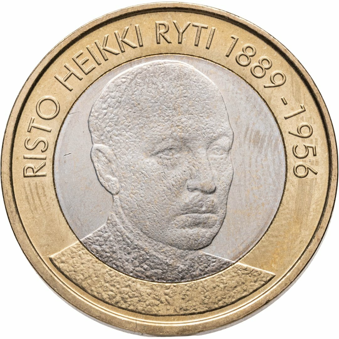 Финляндия 5 евро euro 2017 "Президенты Финляндии - Ристо Рюти 1940-1944", Биметалл, в сохранности UNC