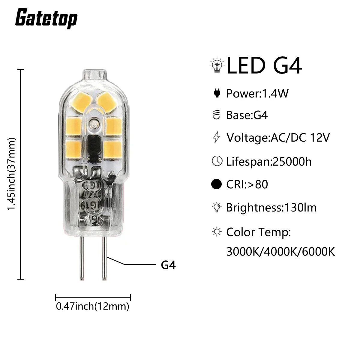 Светодиодные лампы Gatetop G4 12В 1.2Вт 1.4Вт 2Вт 3Вт