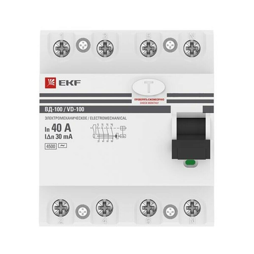 УЗО EKF PROxima ВД-100N 40А 4P тип AC 30 мА 6 кА (E1046M4030)