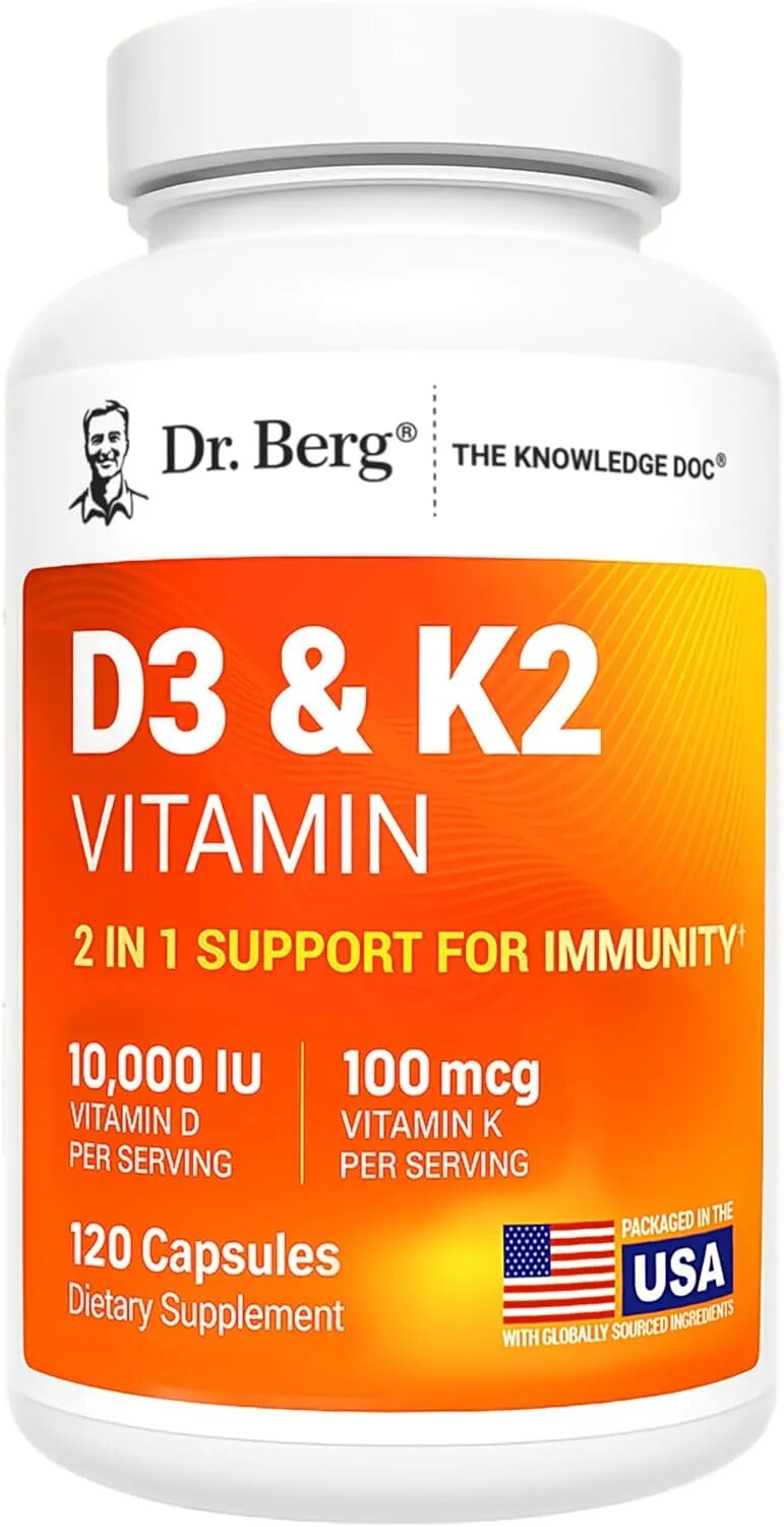 Витаминный комплекс "Dr.Berg" Vitamin D3, K2, 10 000 МЕ, 120 мягких капсул