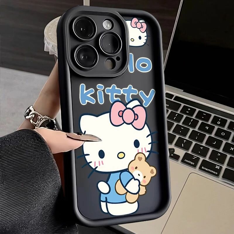 Силиконовый чехол Hello Kitty для iPhone 15 14 13 12 11 Pro Max XR XS 7 8 Plus Мультяшный Мягкий противоударный Полный