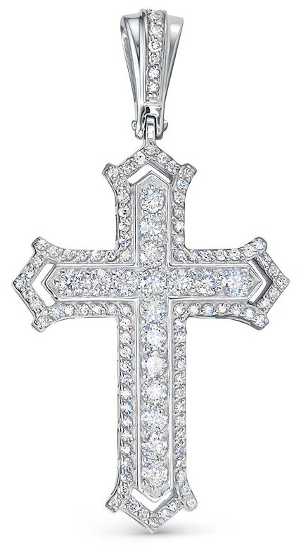 Крестик, белое золото, 585 проба, родирование, бриллиант