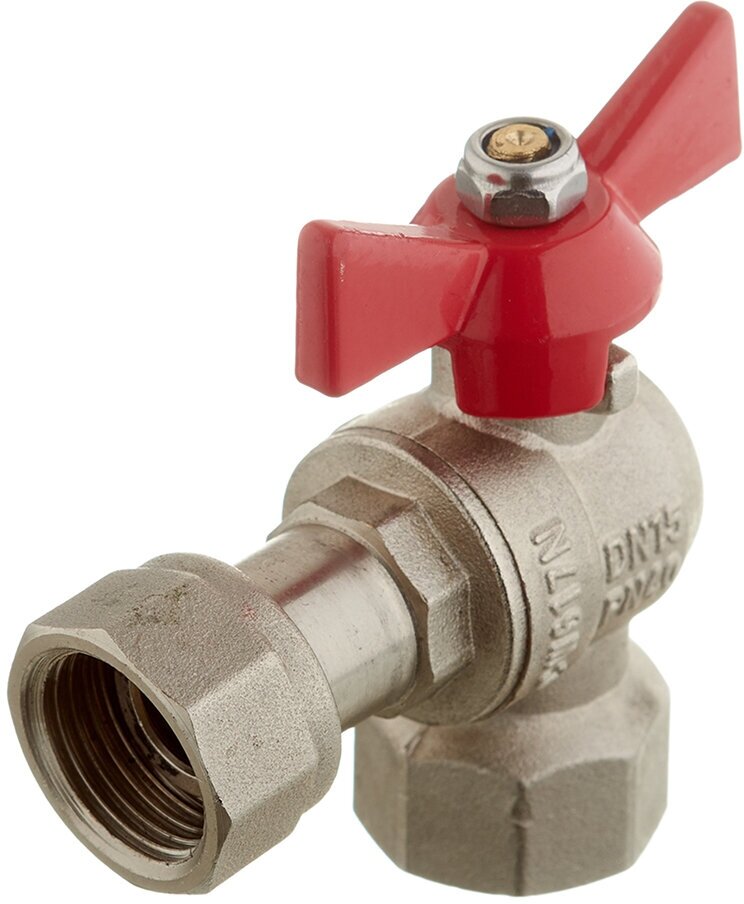 Кран шаровой латунный Valtec Base 1/2 ВР(г) х 1/2 ВР(г) бабочка с накидной гайкой угловой (VT.266. N.0404)