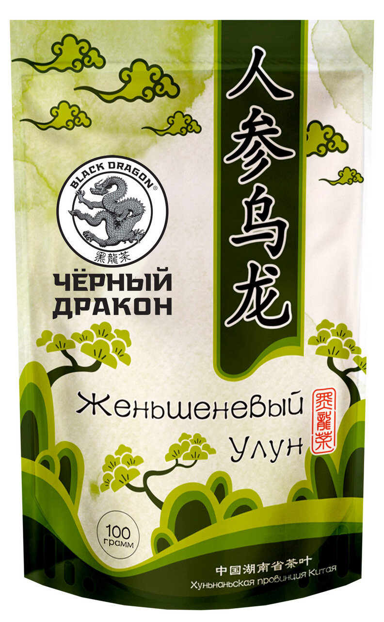Чай зеленый Черный Дракон Женьшеневый Улун листовой 100 г