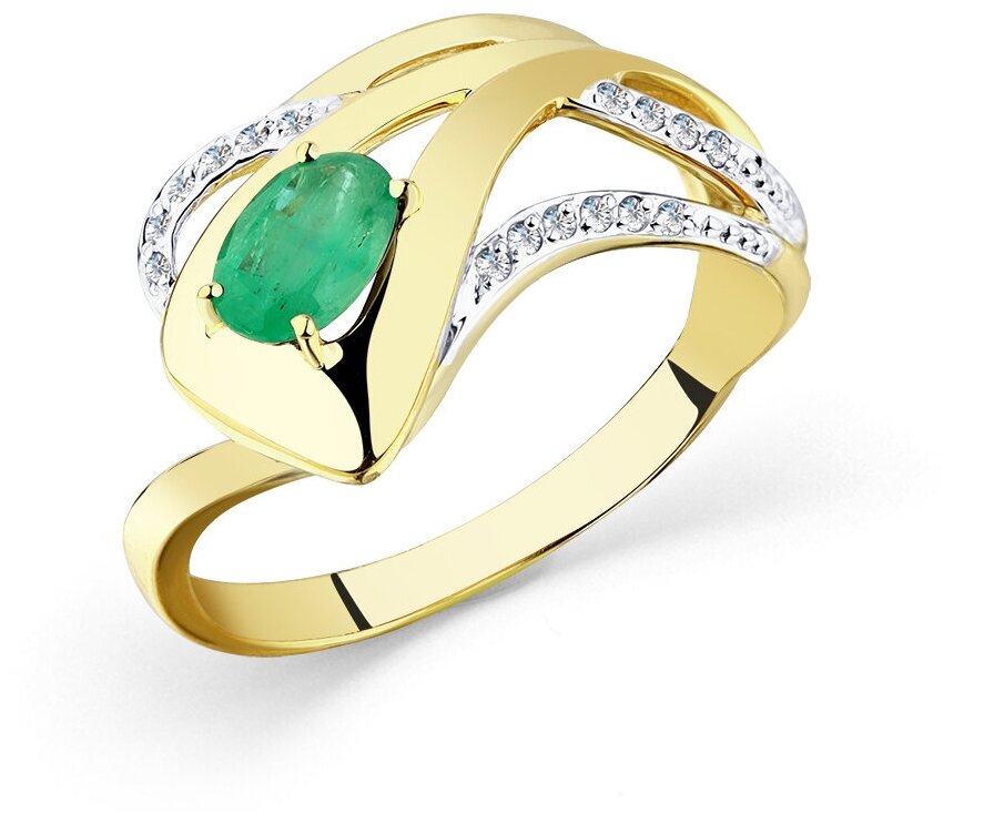 Кольцо, желтое золото, 585 проба, изумруд, бриллиант