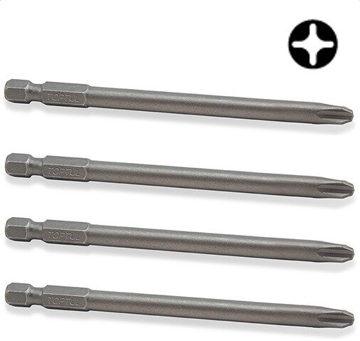 Биты для шуруповерта 1/4" 100мм PH2 профессиональные FSIB0802 TOPTUL (4 штуки)