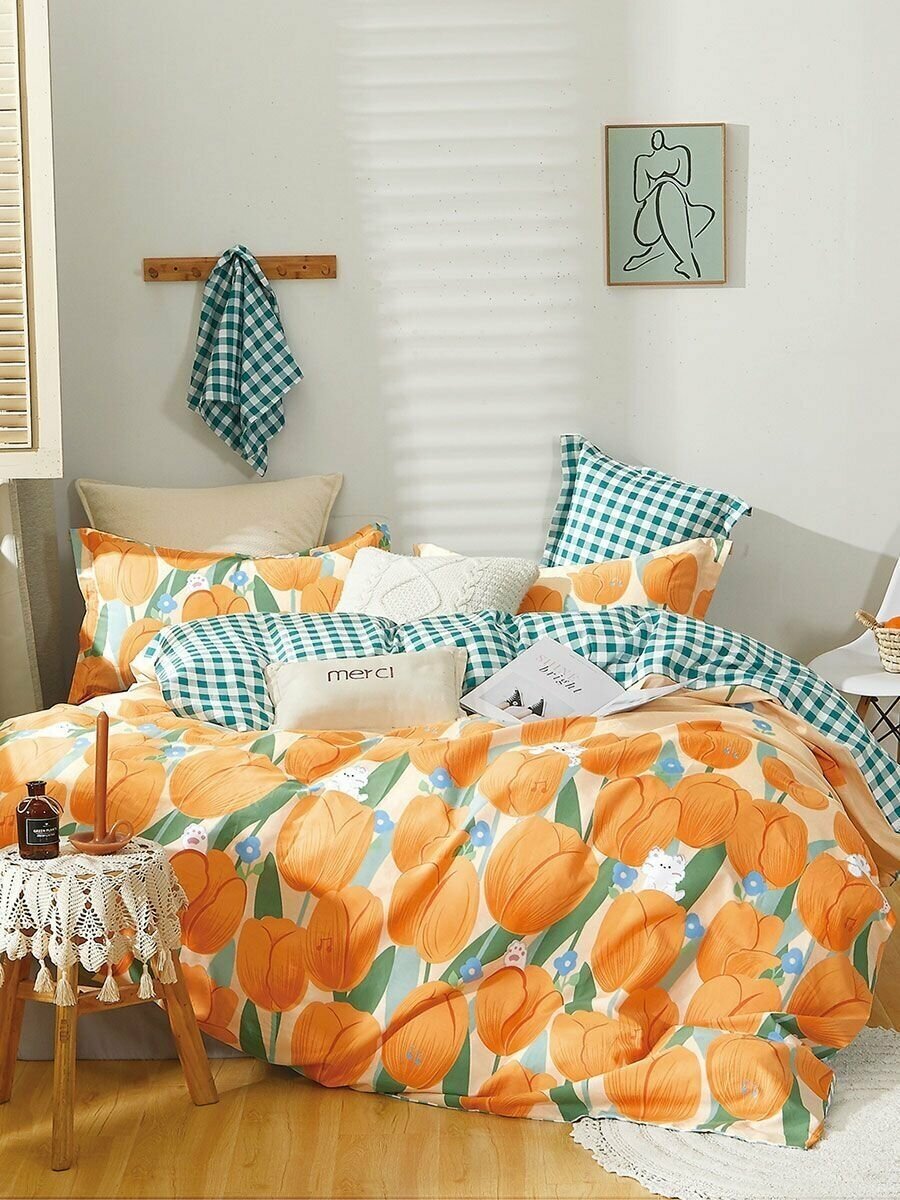 Детский комплект постельного белья Сад Снов, Найди кота, 1,5 спальный, сатин 100%хлопок, подарок ребенку