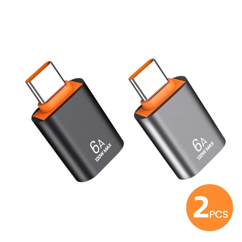 Адаптер быстрой зарядки, OTG Type C на USB 3,0, 6 А, 10 Гбит/с Оранжевый, USB TO C 2PCS