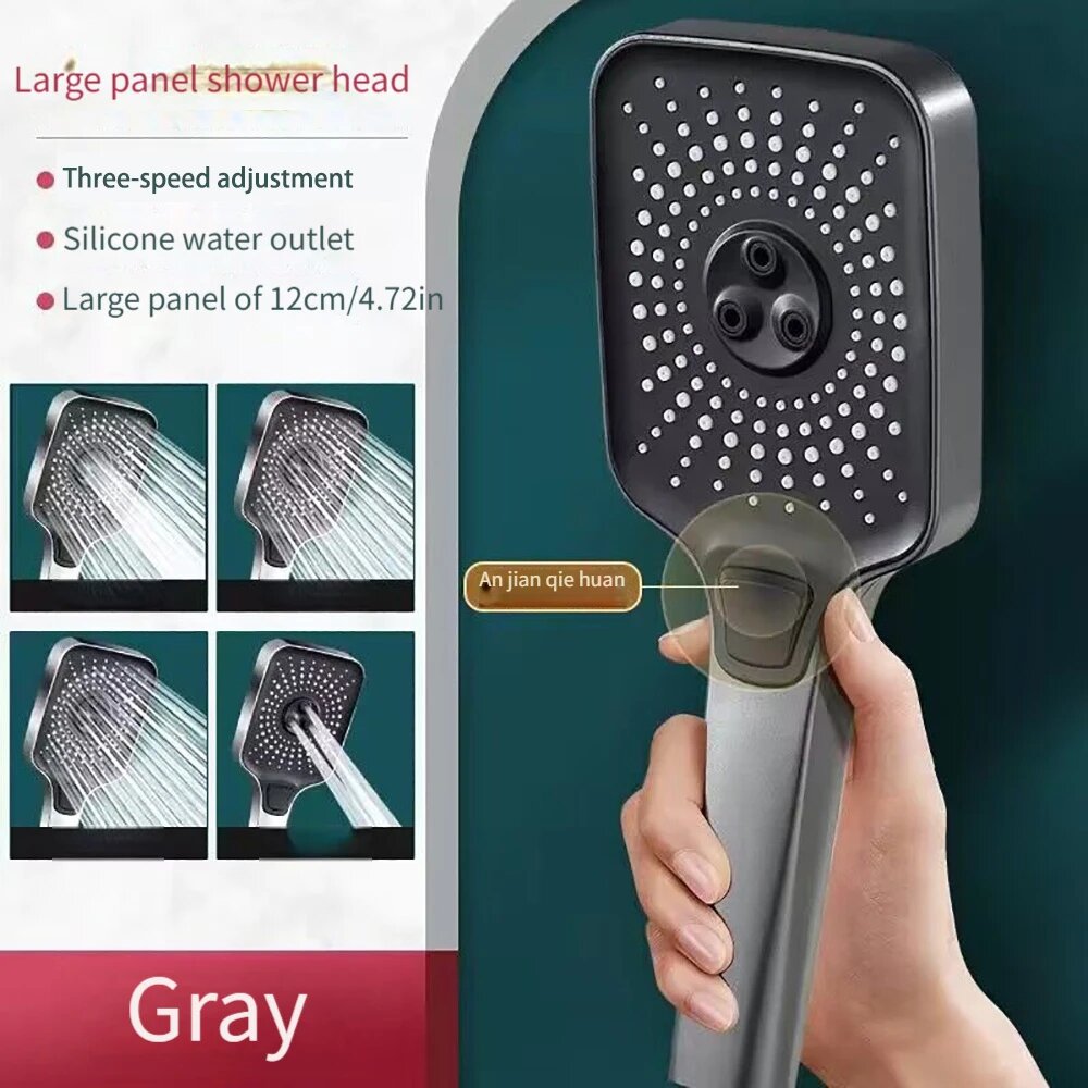 Душевая лейка большая панельная, 3 режима, Grey