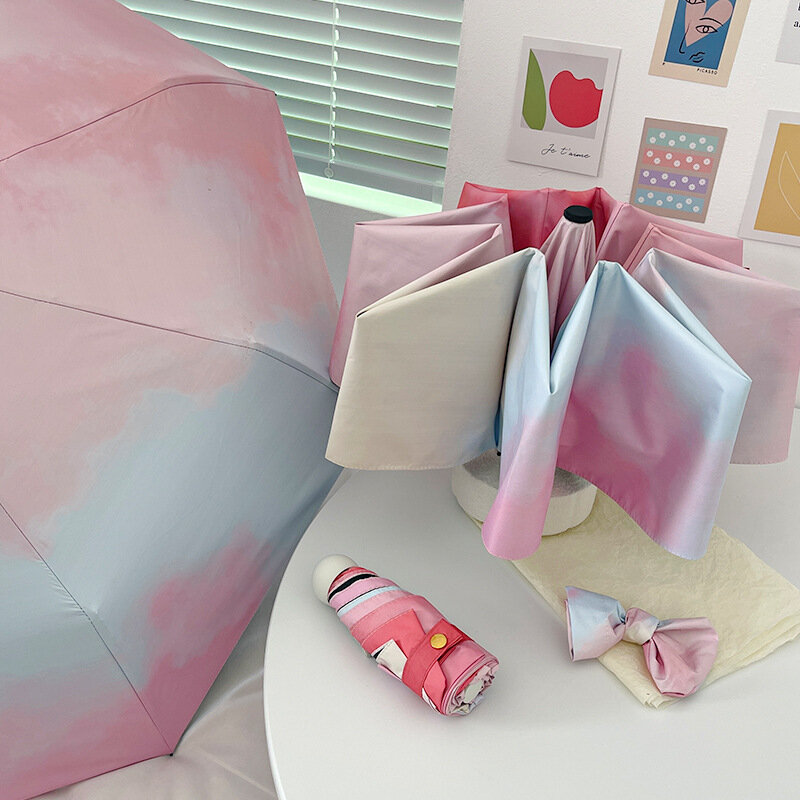 Японский и корейский автоматический зонт для женщин, свежий цветочный дизайн, зонт для защиты от солнца, двойное использование для солнца и дождя, черное покрытие, 50% off зонтов