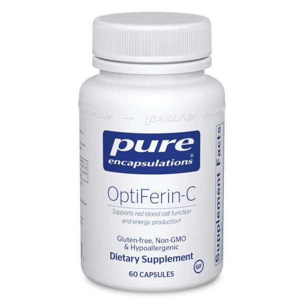 Pure Encapsulations, OptiFerin-C, бисглицинат железа, витамин C, 60 капсул