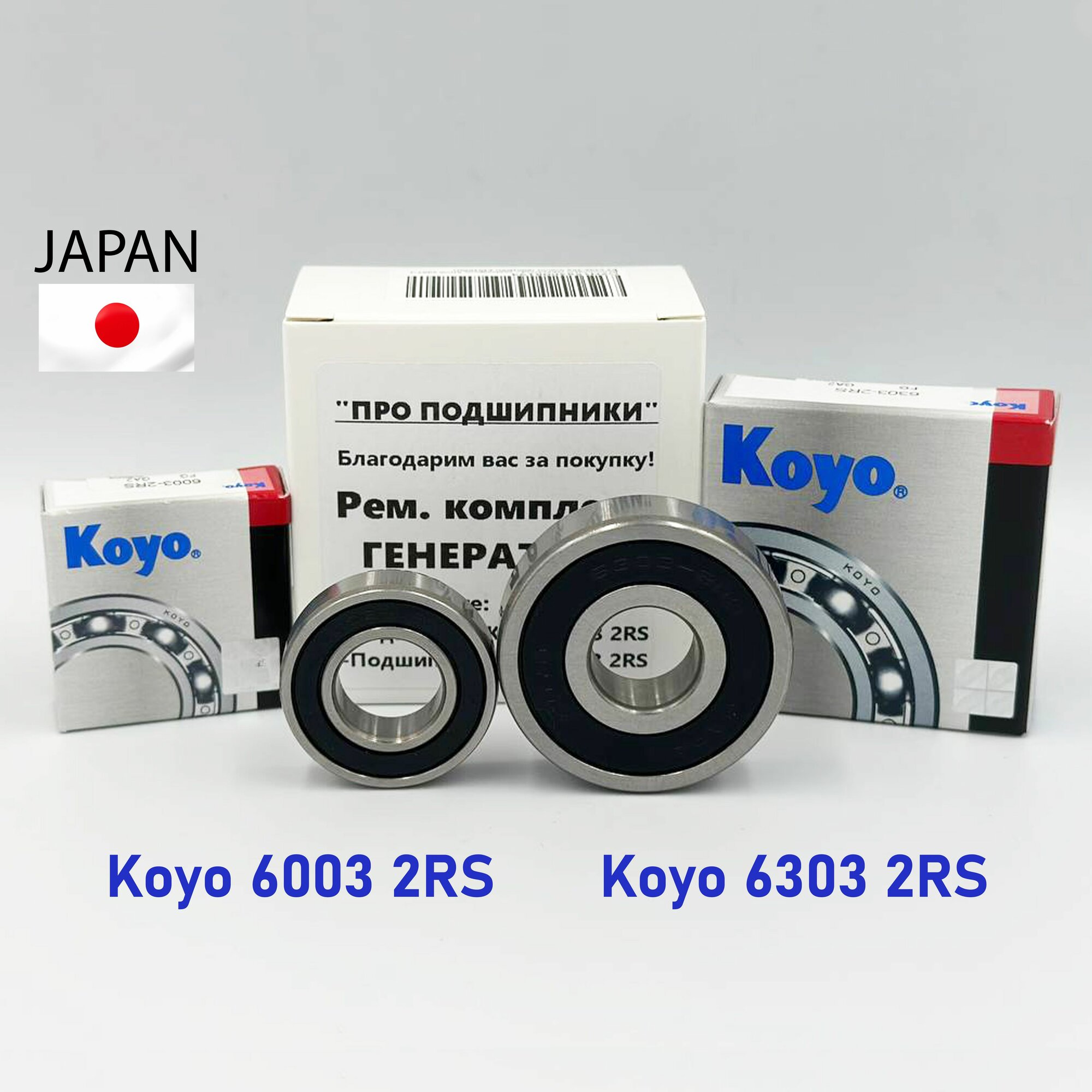 Ремкомплект генератора - подшипники KOYO 6003-2RS 6303-2RS Япония (6003DDU 6303DDU / 180103 180303)