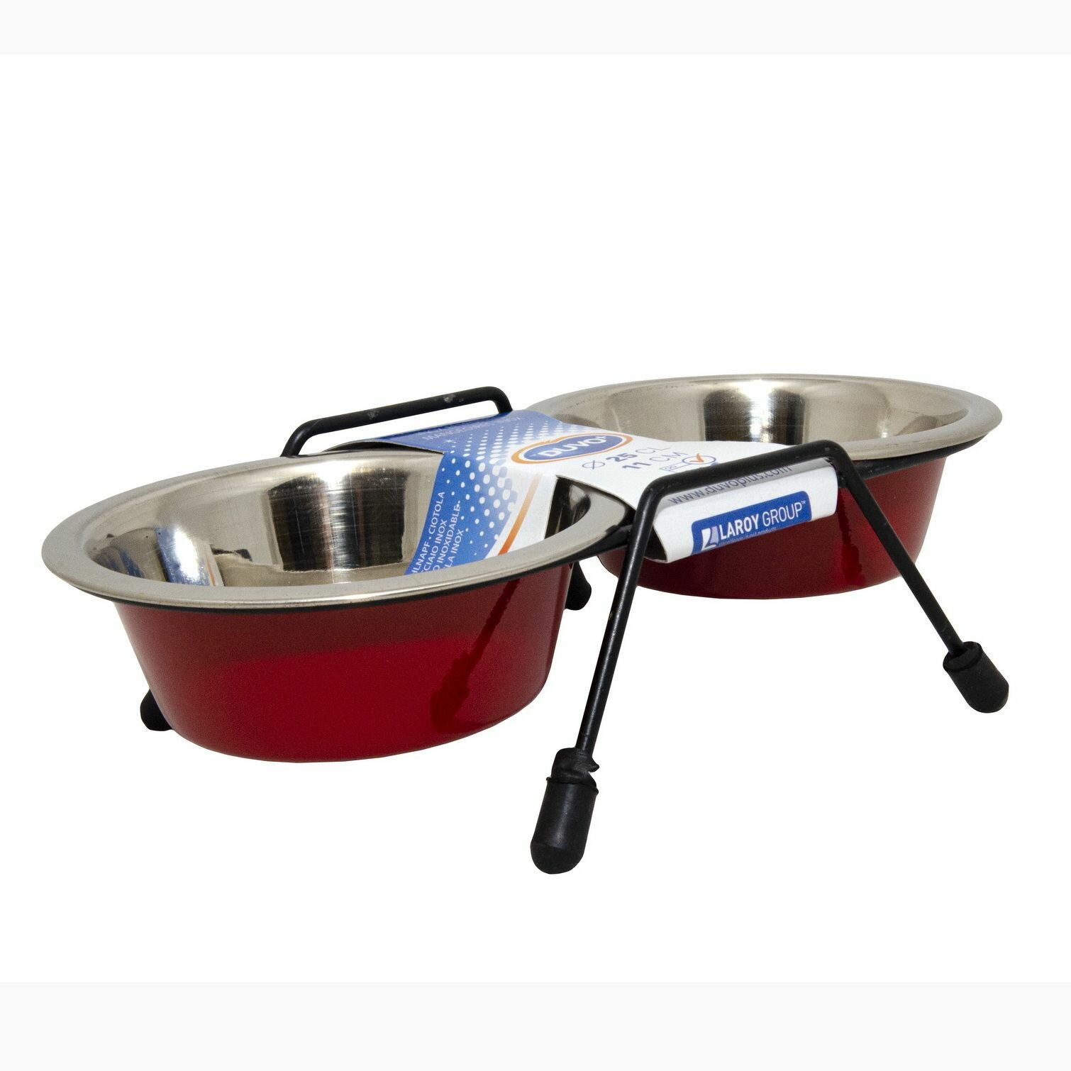 Миска для животных металлическая двойная на подставке DUVO+, красная, D13см/470мл (Бельгия)