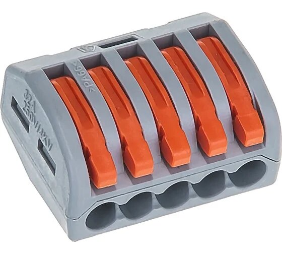 Клемма универсальная монтажная 5-проводная 10 штук 32 А, корпус серый, рычаги оранжевые 800483 GTER3-05