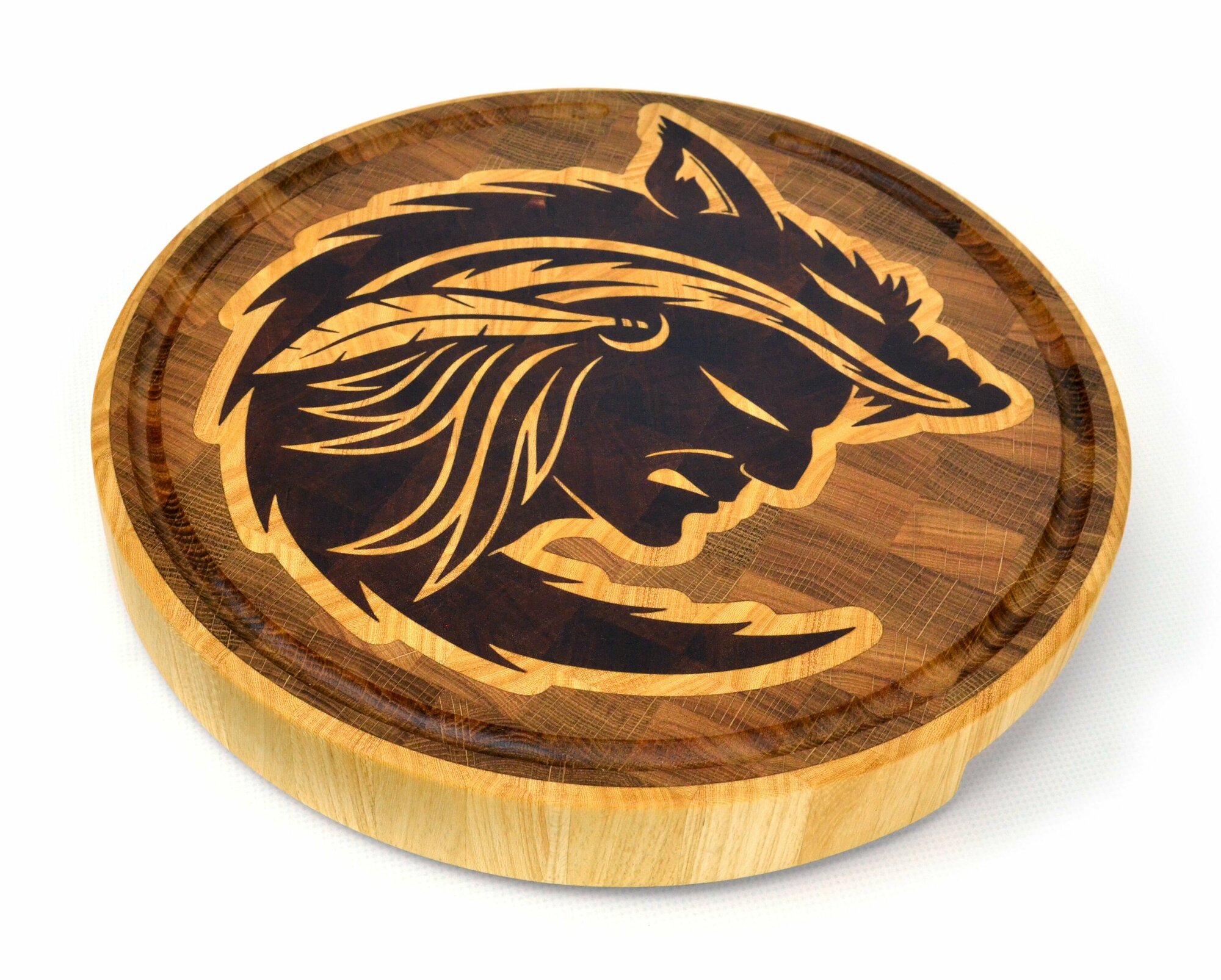 Торцевая доска "Индеец" Wooden Plate, кото/дуб/сапеле красное дерево, 29 см, 3 породы дерева