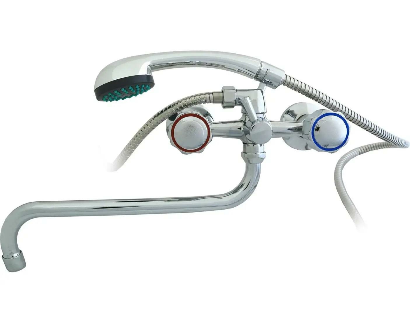 Смеситель для ванны Молот Лидия двухвентильный универсальный с лейкой и шлангом цвет хром