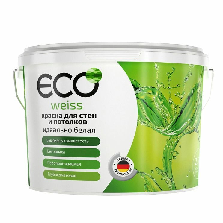 Краска для стен и потолков ECO Weiss 2,5 л белая