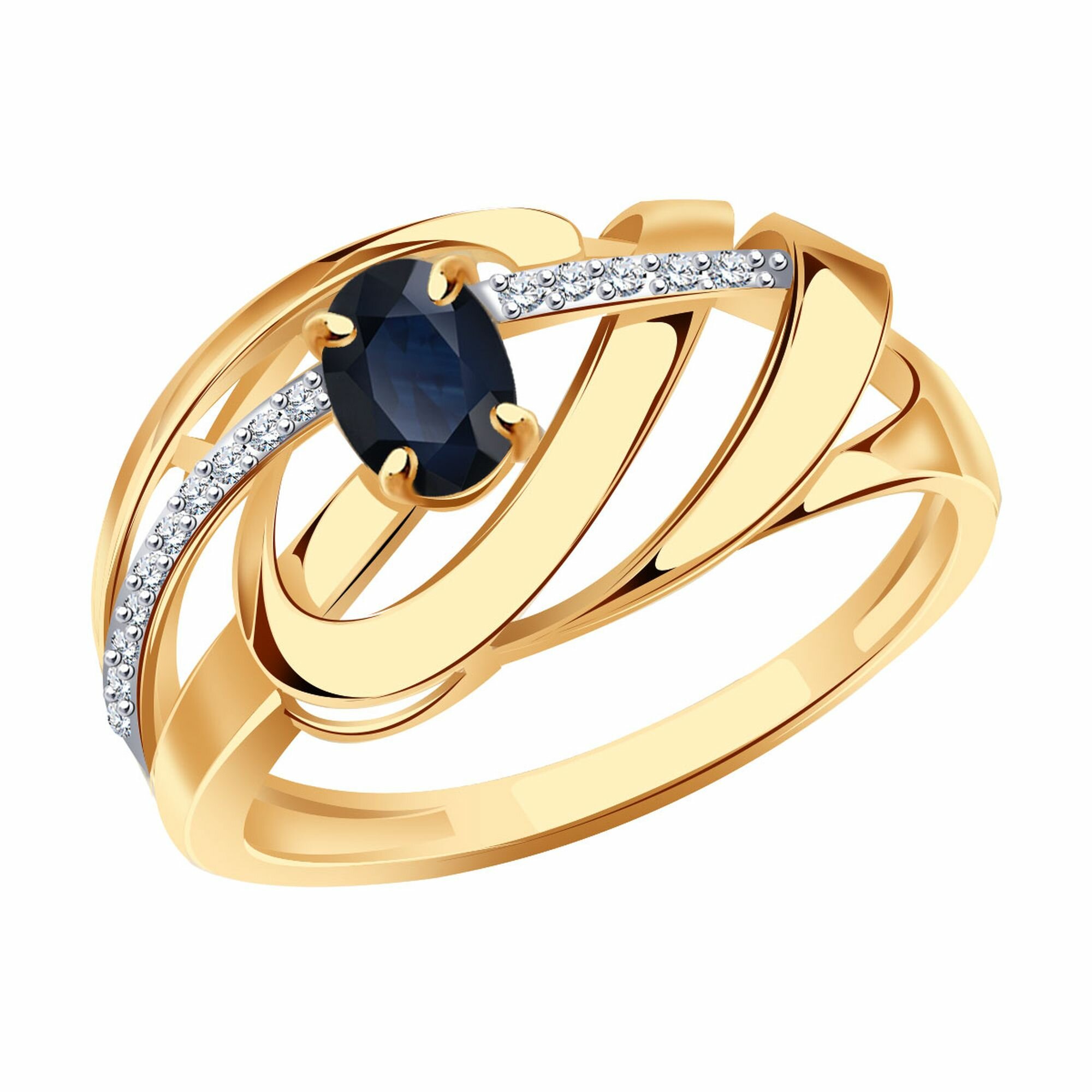 Кольцо, красное золото, 585 проба, бриллиант, сапфир