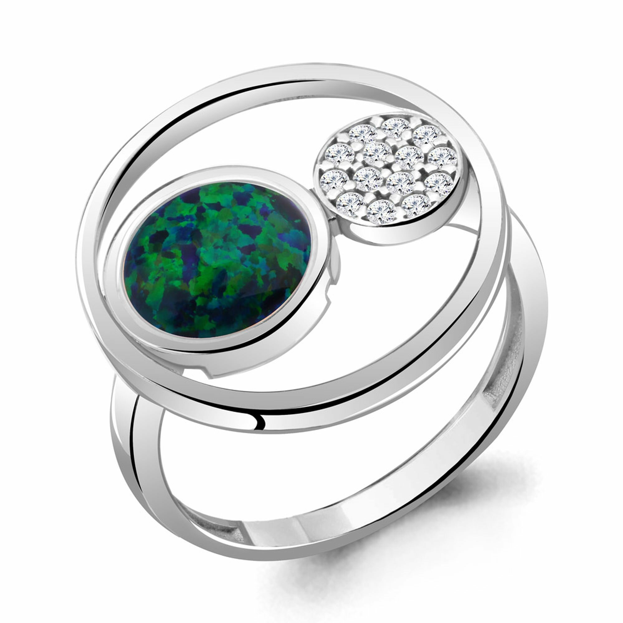 Кольцо, серебро, 925 проба, родирование, фианит, опал